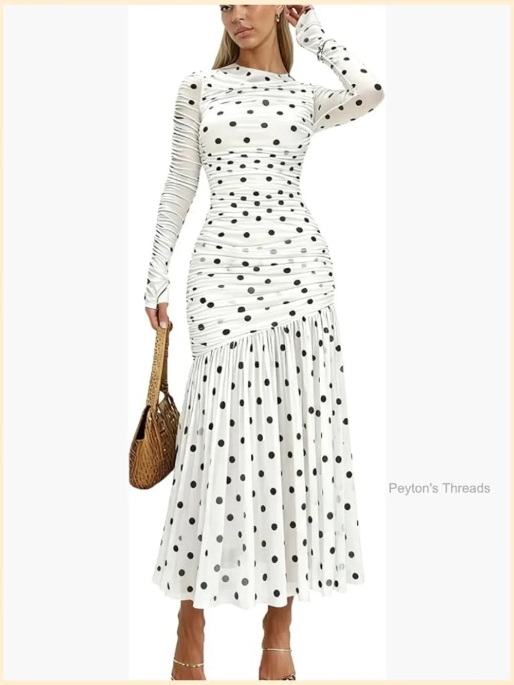 Dresses | Sheer Mesh Long Sleeve Mermaid Maxi Dress With Ruching | Poshmark